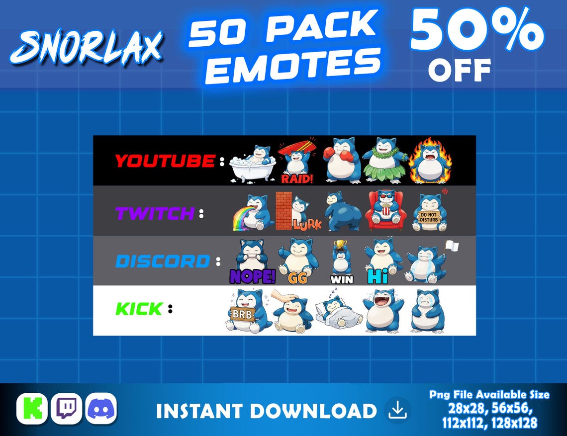 Snorlax Chibi Twitch Emote Pack – 50 Cute Reactions – Instant Download ...