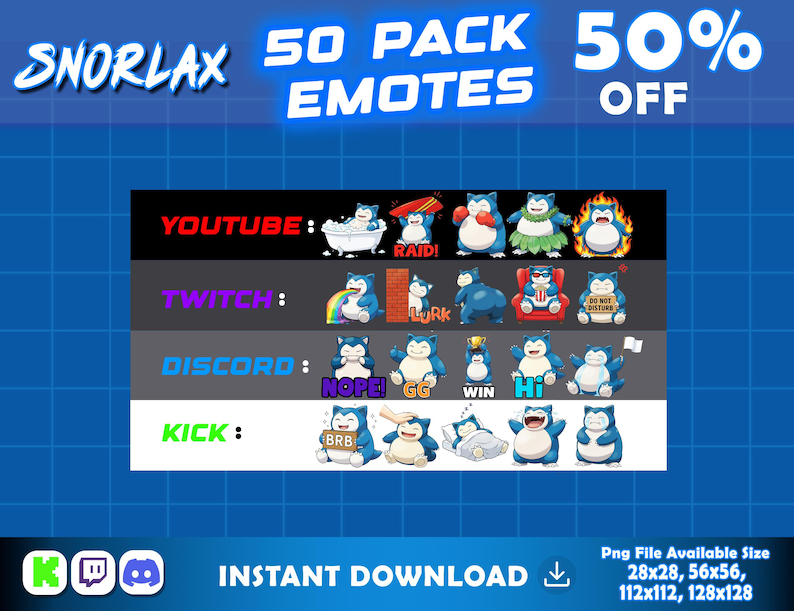 Snorlax Chibi Twitch Emote Pack – 50 Cute Reactions – Instant Download ...
