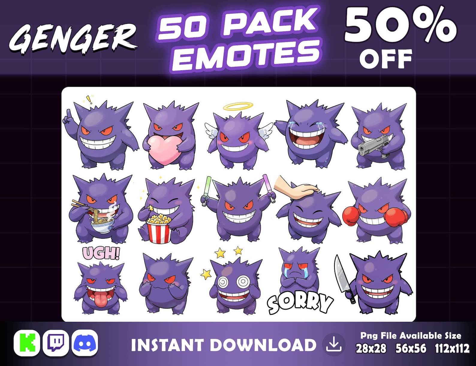 Gengar Chibi Twitch Emote Pack – 50 Cute Reactions – Instant Download ...