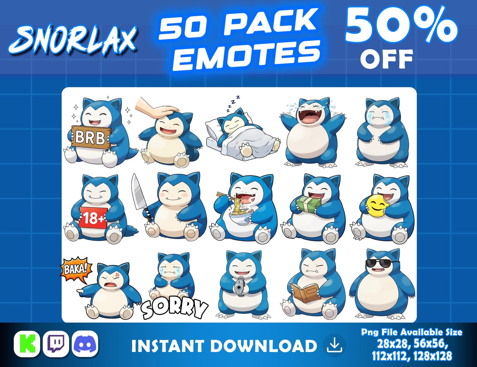 Snorlax Chibi Twitch Emote Pack – 50 Cute Reactions – Instant Download ...