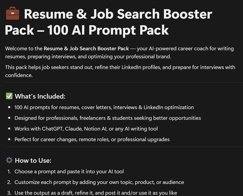 AI Prompts for Resumes, Cover Letters, Interviews (digital Download) - Etsy