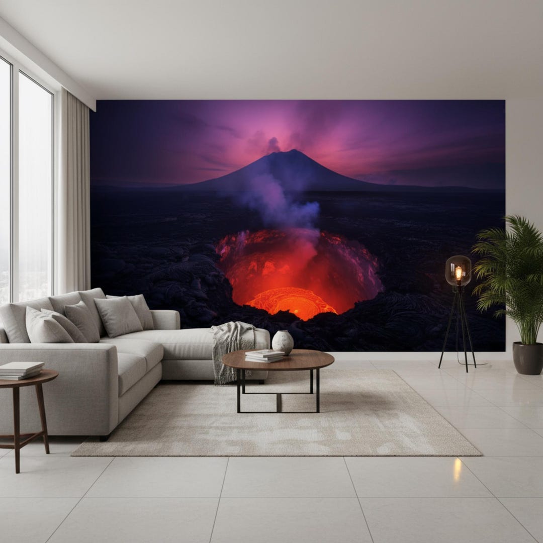 Volcano Lava Wall Mural | Dark Eruption Wallpaper | Custom Size, Peel ...