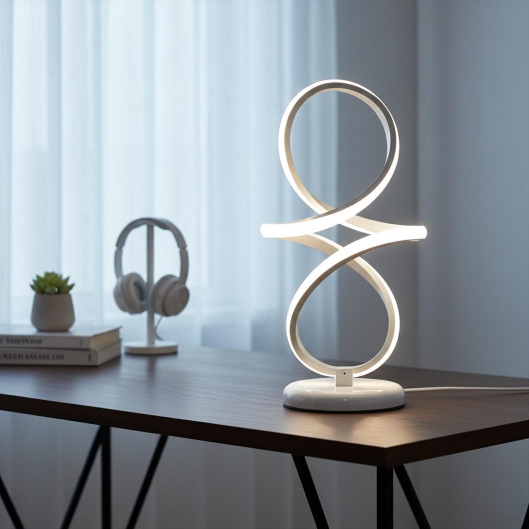 Modern LED Infinity Table Lamp, Sculptural Desk Light, Minimalist ...