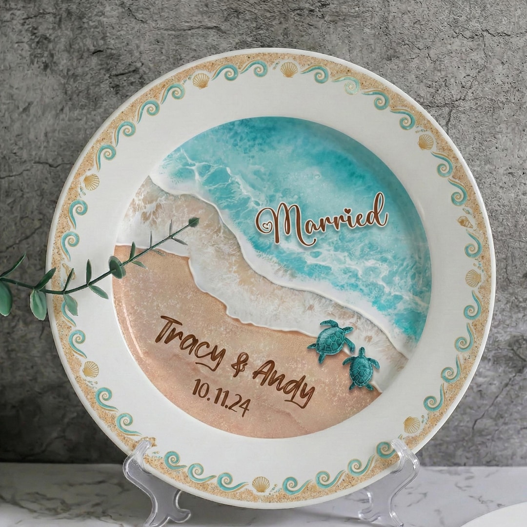Married Engaged Couple & the Sea Wedding - Personalized Ceramic Plate ...