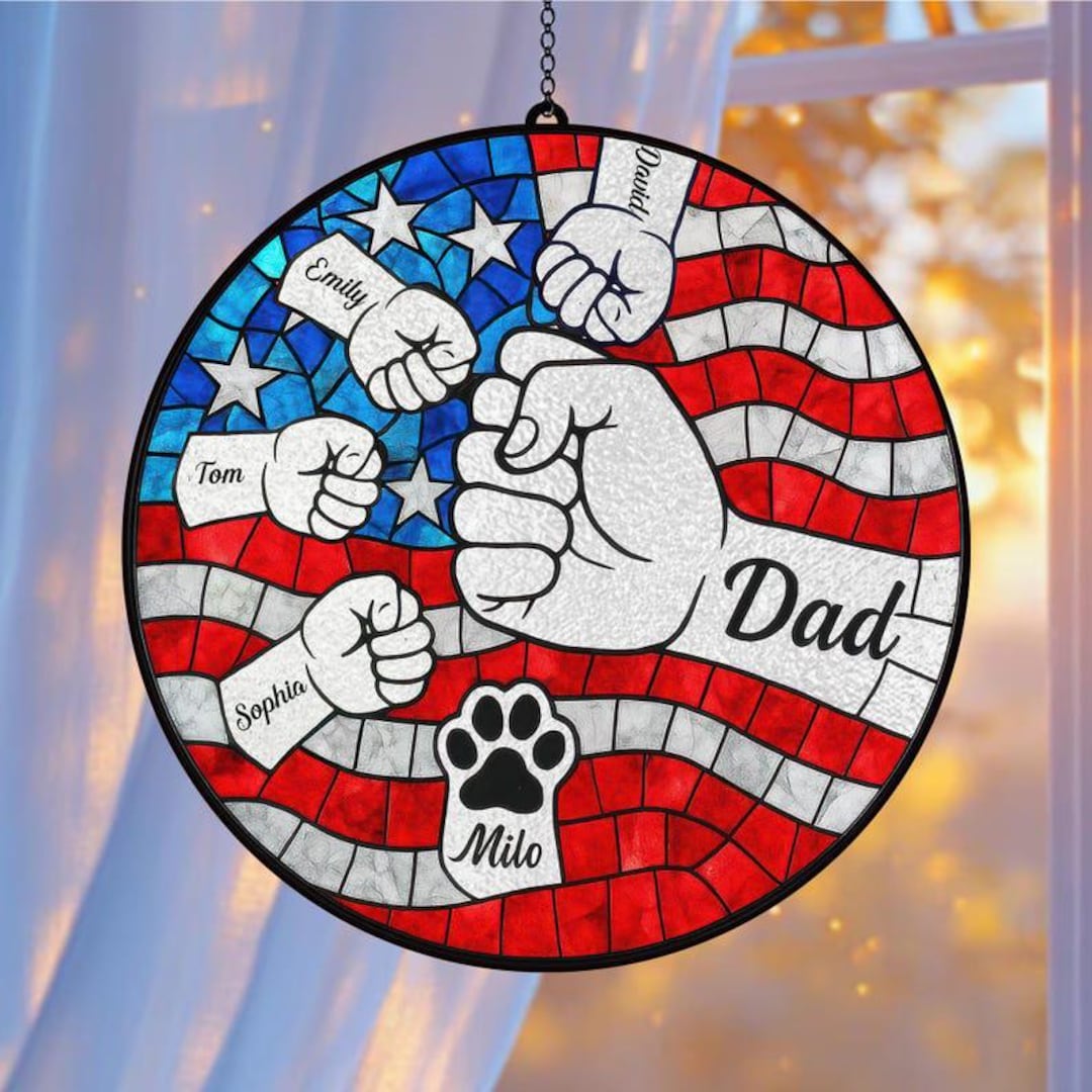 Custom Fist Bump Stained Glass Suncatcher, Personalized Dad & Kids ...