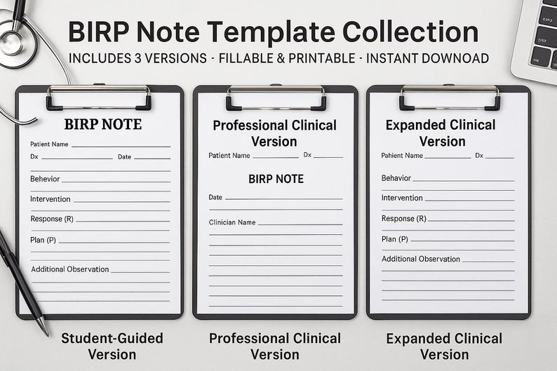 BIRP Note Template Bundle for Nursing Students | 3 Versions (student ...