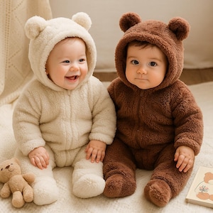 Fuzzy Bear Baby Romper | Plush Jumpsuit With Hood - Etsy
