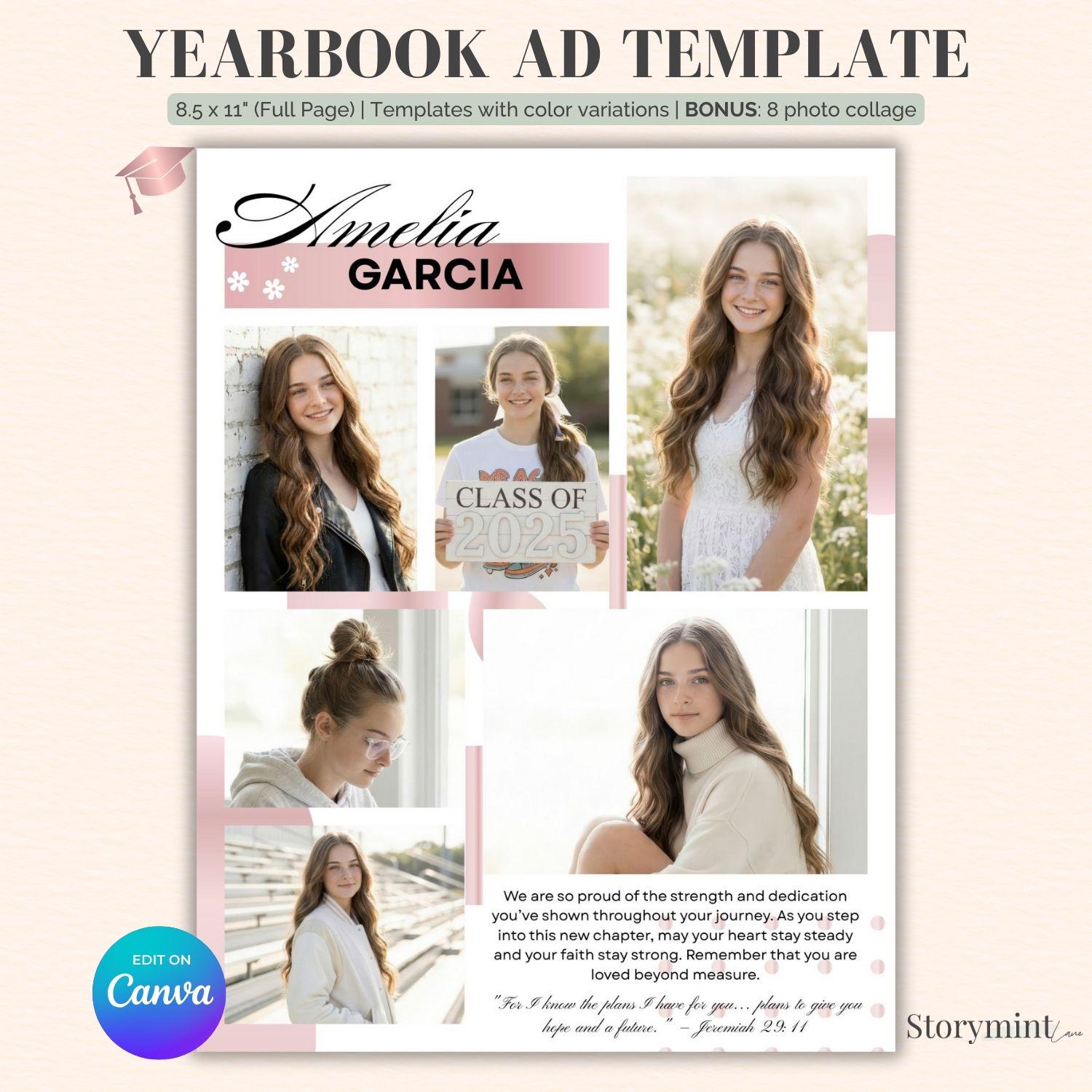 Senior Yearbook Ad Template – Editable Canva Graduation Tribute Page ...