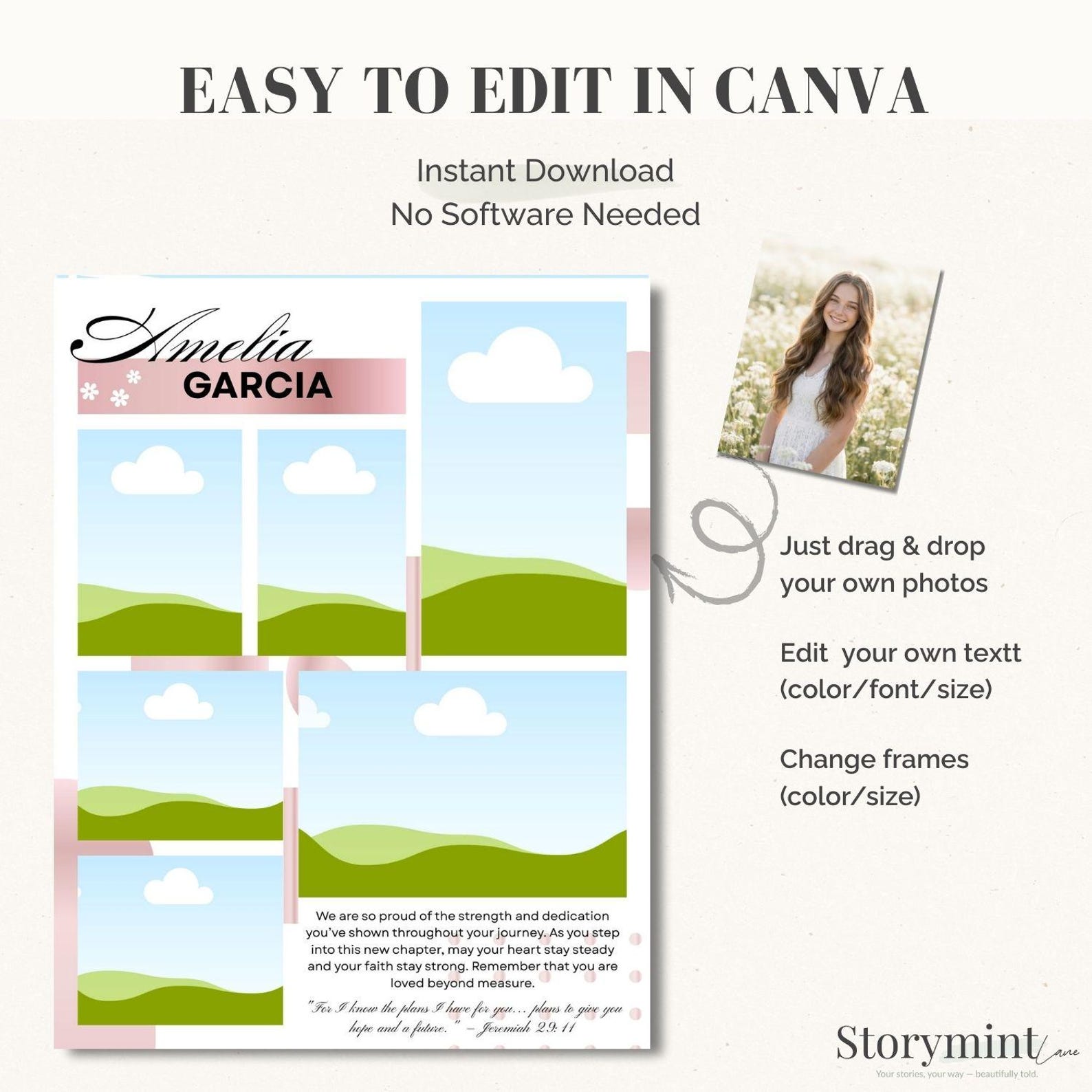 Senior Yearbook Ad Template – Editable Canva Graduation Tribute Page ...