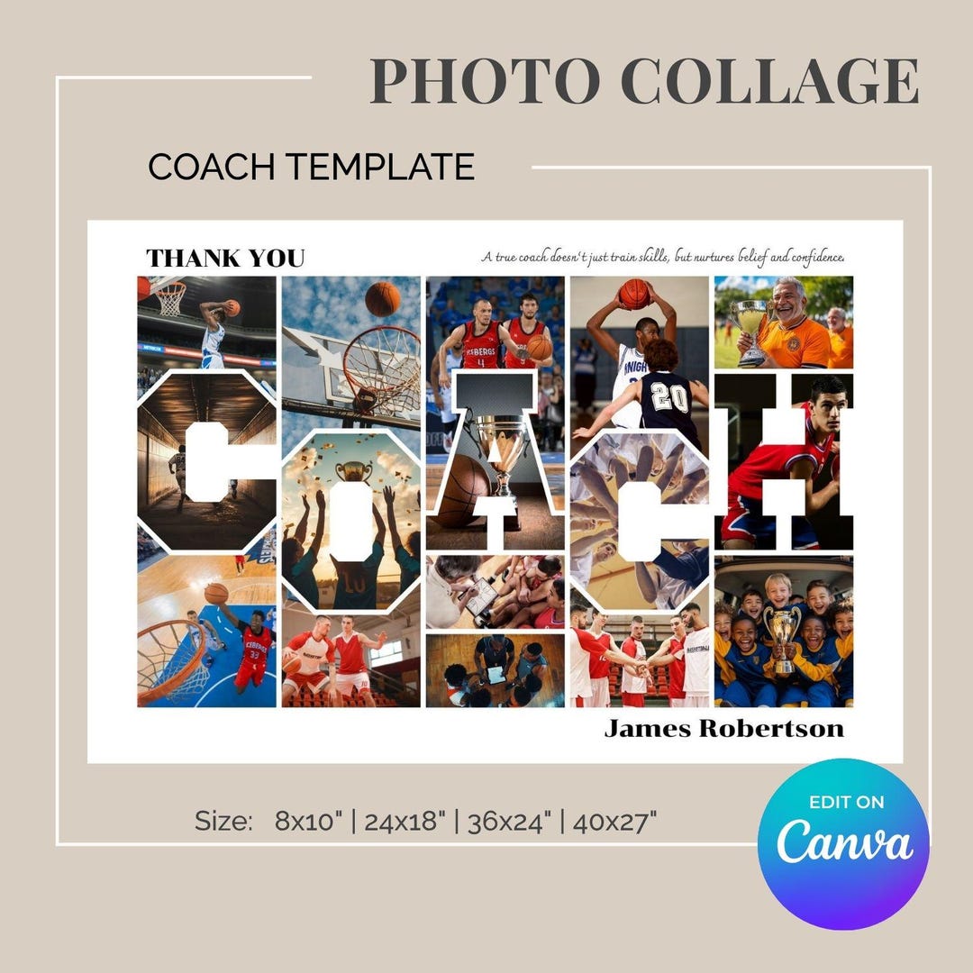 Coach Photo Collage Canva Template for Team Thank You Gift or Sports ...