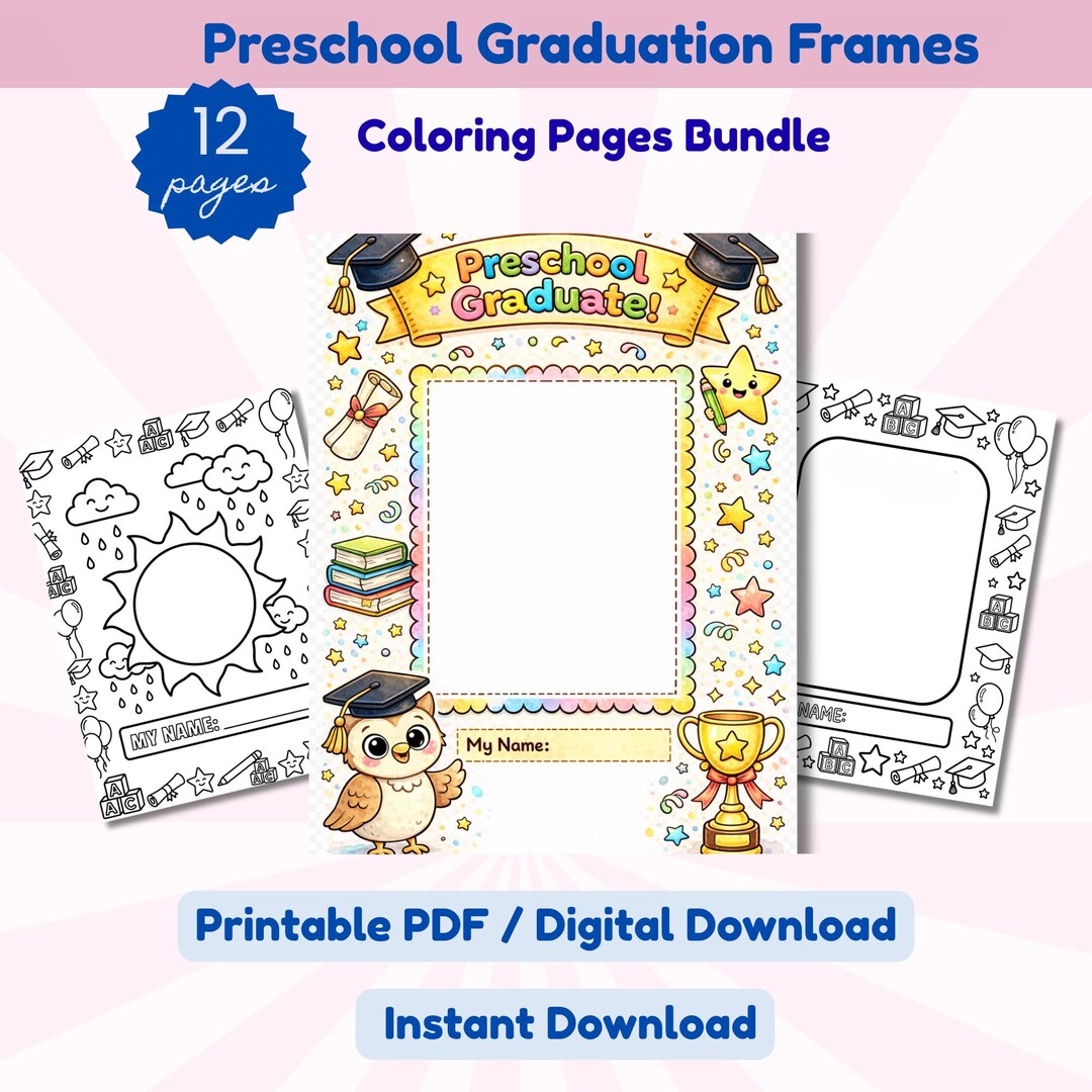 Preschool Graduation Coloring Pages | Draw Me Frames, Name Practice ...