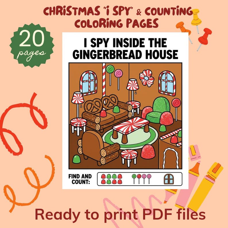 Christmas I Spy Coloring Pages for Kids, Counting Activity Workbook ...