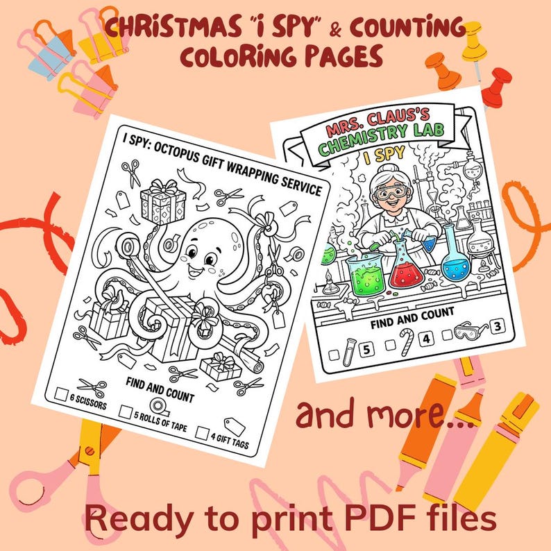 Christmas I Spy Coloring Pages for Kids, Counting Activity Workbook ...