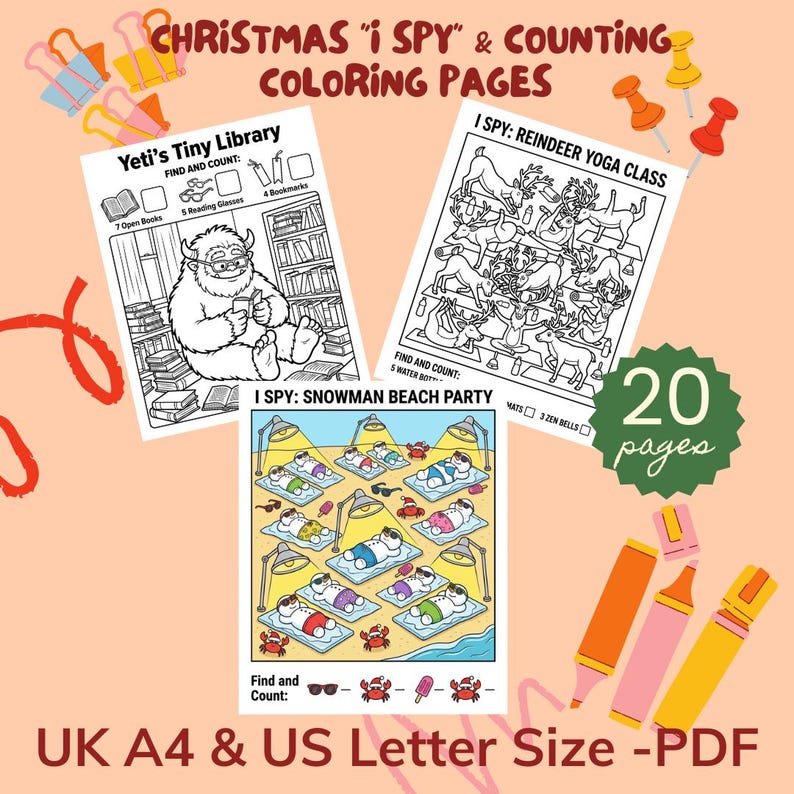 Christmas I Spy Coloring Pages for Kids, Counting Activity Workbook ...