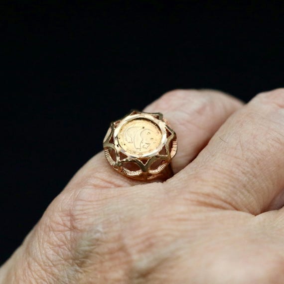 Solid Gold Panda Coin Ring, Vintage Chinese 10k Gold … - Gem