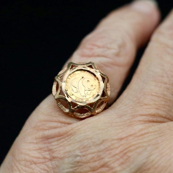 Solid Gold Panda Coin Ring, Vintage Chinese 10k Gold … - Gem