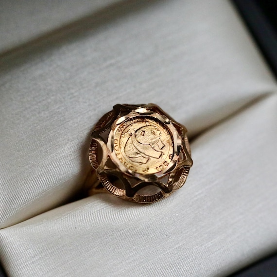 Solid Gold Panda Coin Ring, Vintage Chinese 10k Gold … - Gem