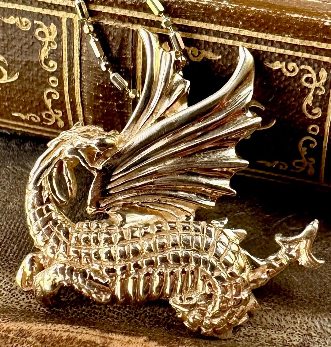 14k Solid Gold Dragon Pendant, Chinese New Year of the Dragon Necklace ...