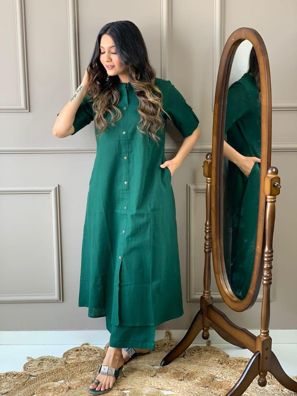 Designer Cotton Co-ord Set, Featuring a Flattering A-line Kurti Paired ...