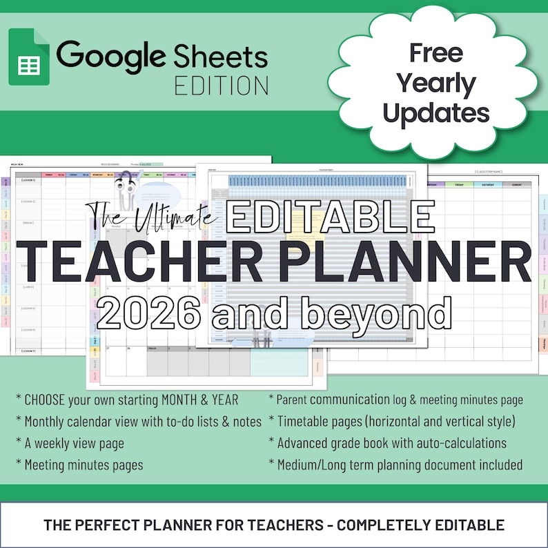 Fully Editable Teacher Planner | Google Sheets, Lesson Planning ...