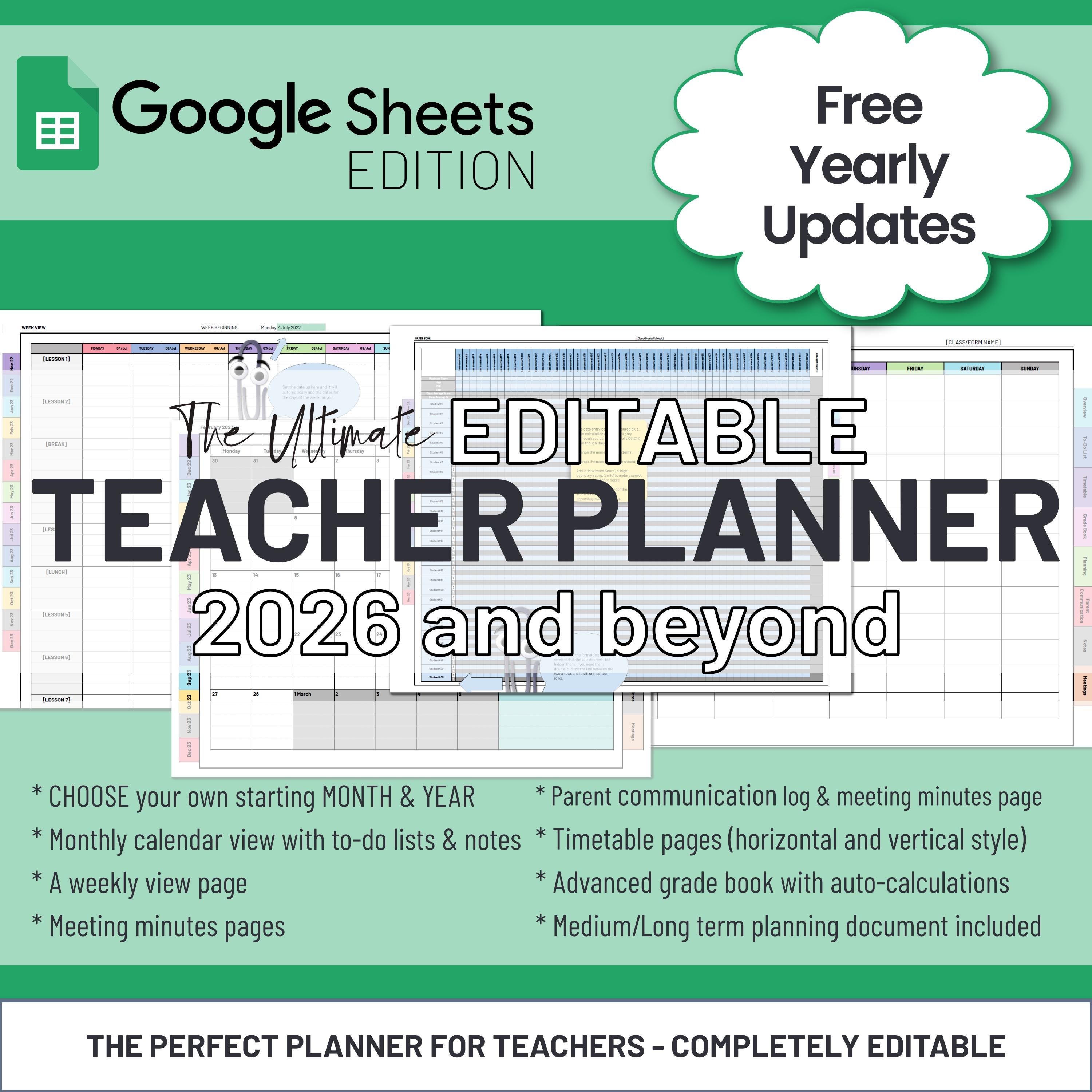 Editable Teacher Lesson Planner | Google Sheets, Yearly Updates ...
