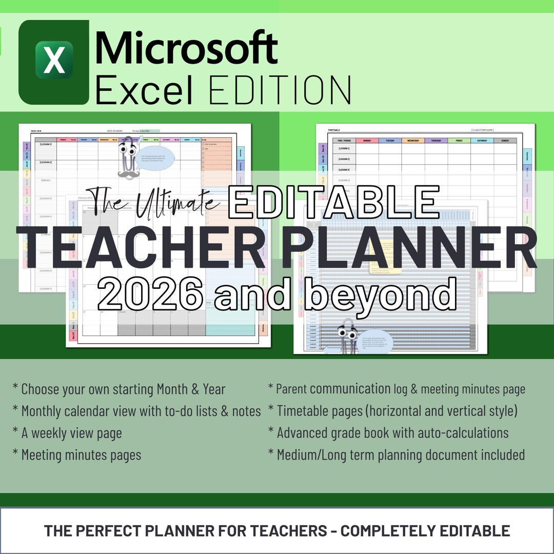 Fully Editable Teacher Planner | Microsoft Excel, Lesson Planning ...