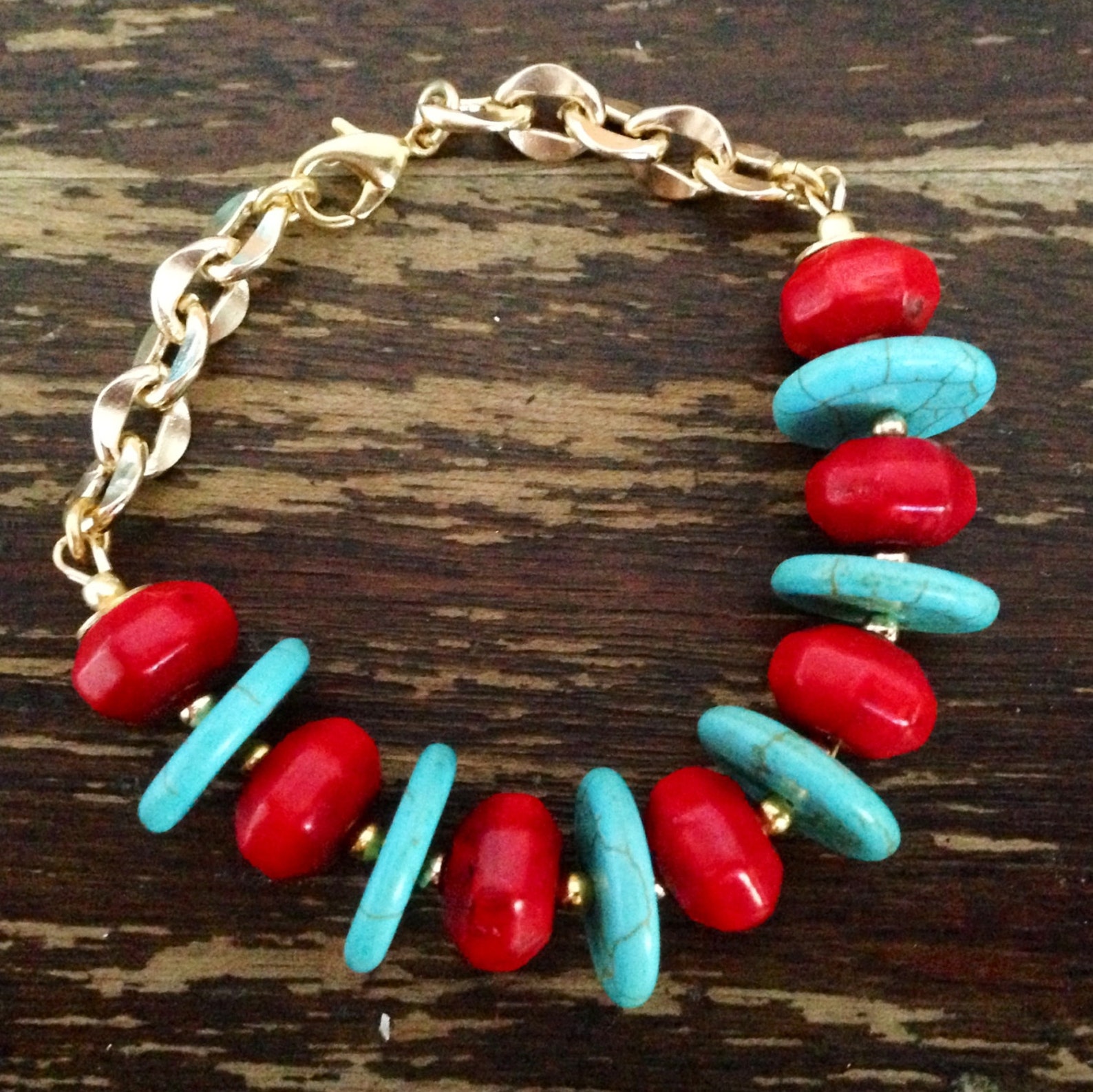 Turquoise and Red Bracelet Gold Jewelry Gemstone Jewellery - Etsy