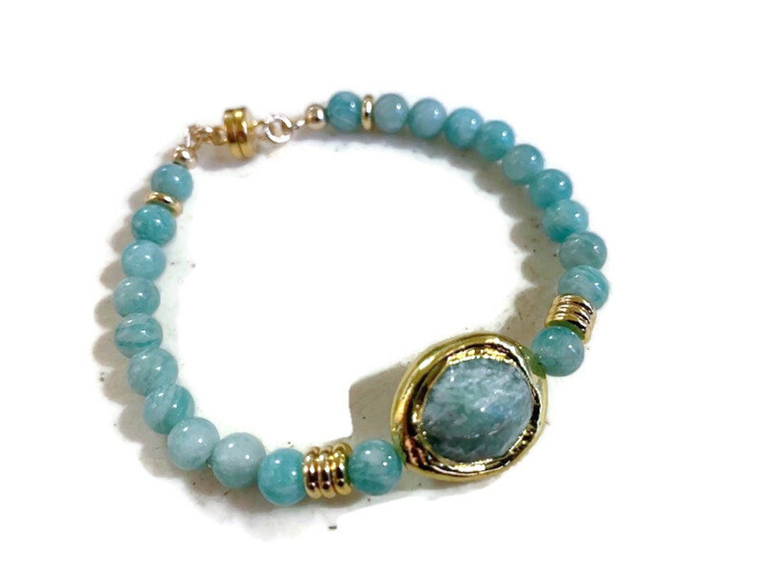 Handmade Amazonite Gemstone Bracelet – Gold Filled Accents, Magnetic ...