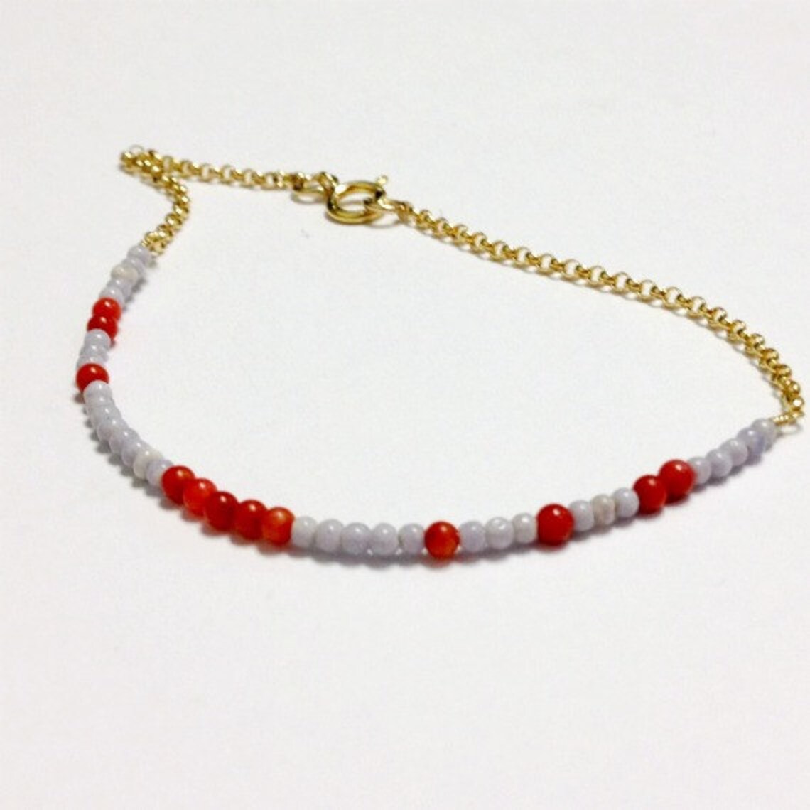 Red Coral Bracelet - Lavender Jewelry - Stackable - Gold Chain ...