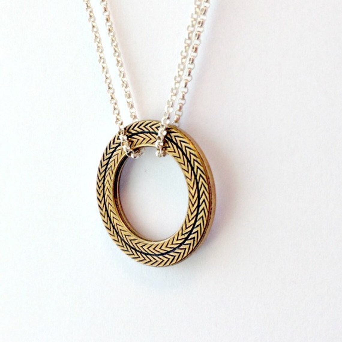 Circle Necklace Brass Circle Sterling Silver Chain Geometric Necklace ...