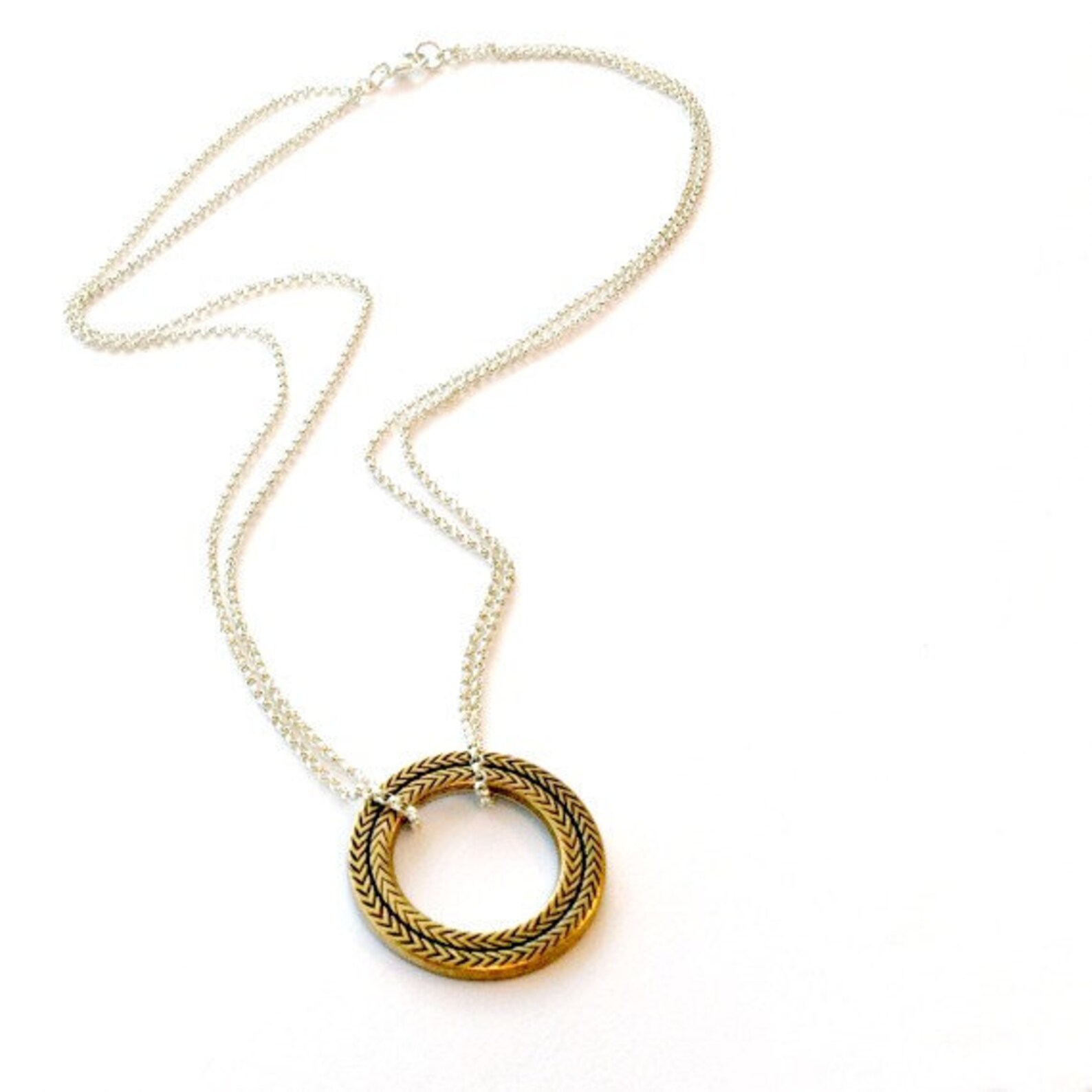 Circle Necklace Brass Circle Sterling Silver Chain Geometric Necklace ...