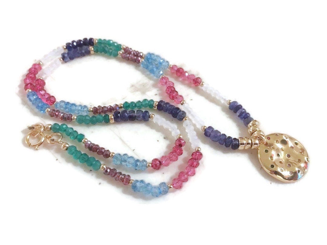 Multi-color Necklace - Gemstone Jewelry - Pendant - Beaded - Gold ...