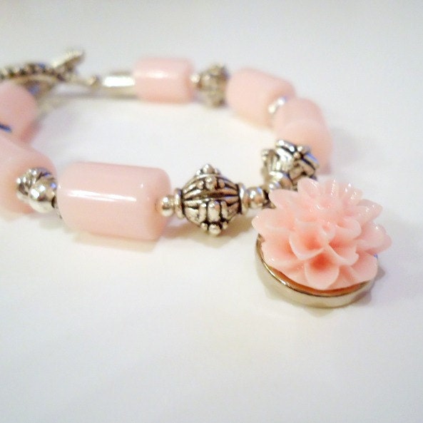 Pink Bracelet Silver Jewelry Flower Charm Jewellery | Etsy