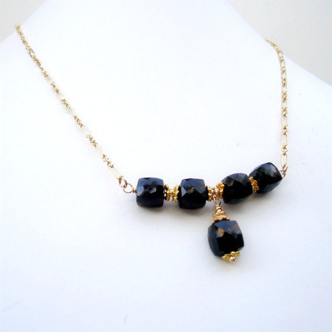 Black Necklace - Spinel Bead Bar Jewelry - Bridesmaid Jewellery ...
