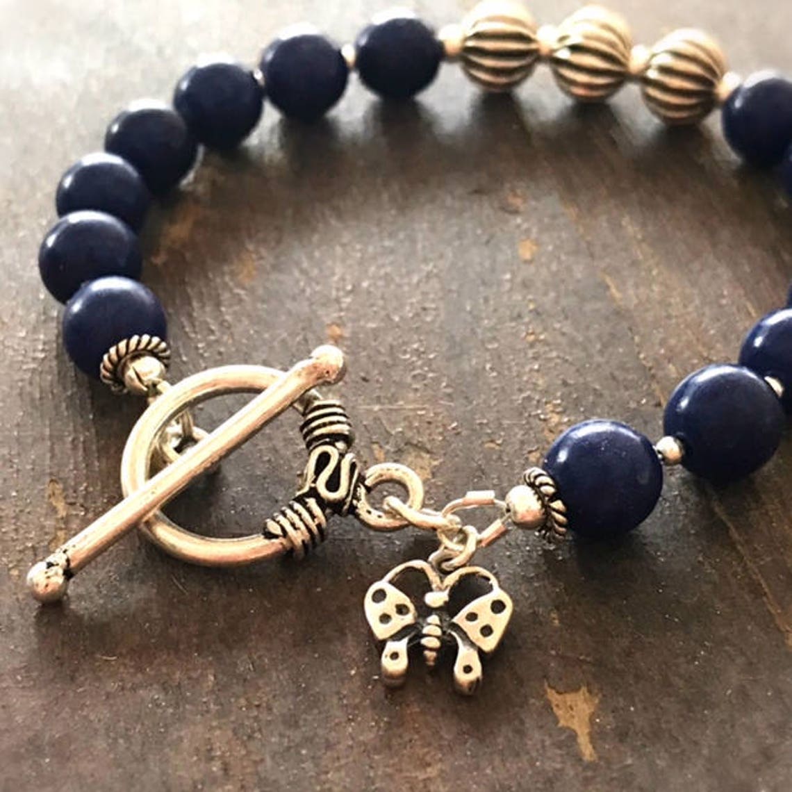 Navy Blue Bracelet Sterling Silver Jewelry Gemstone | Etsy
