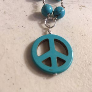 Turquoise Necklace Turquoise Jewelry Peace Sign Gemstone Pendant Silver ...