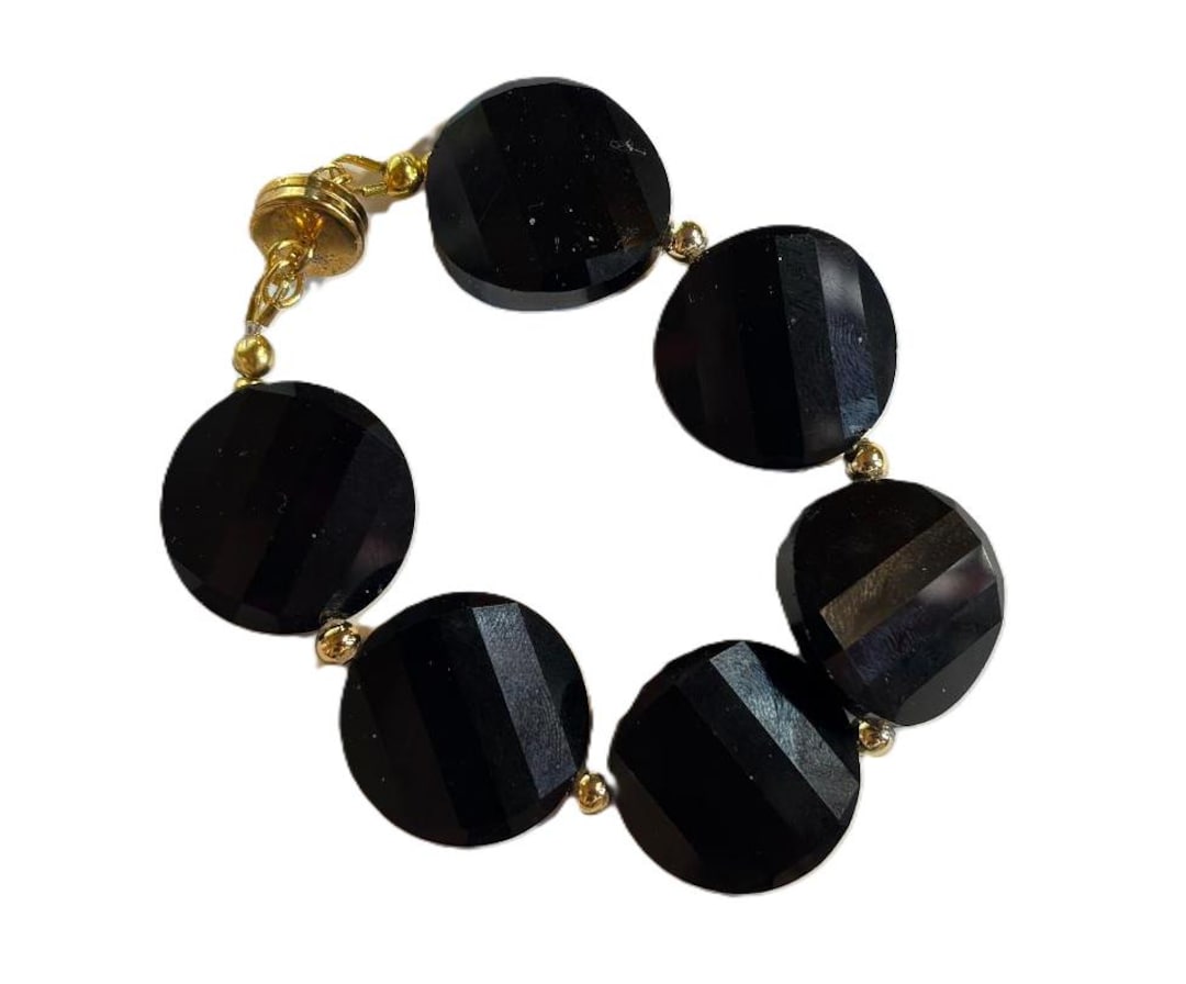 Black Crystal Bracelet – Gold Filled Magnetic Clasp - Chunky Handmade ...