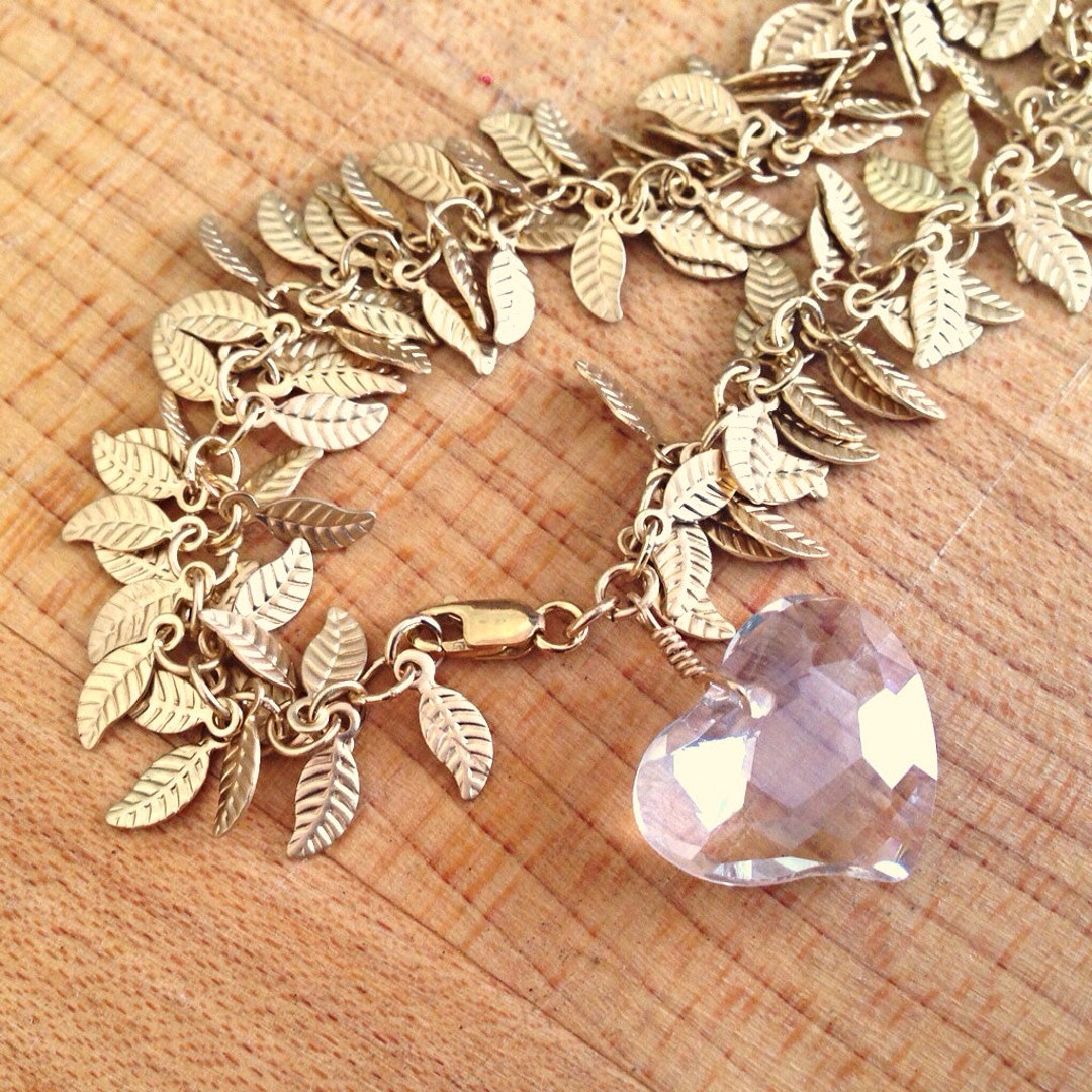 Gold Charm Bracelet - Crystal Bracelet - Crystal Heart Jewelry ...