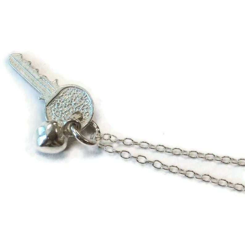 Key and Heart Charm Necklace Sterling Silver Jewelry Chain - Etsy