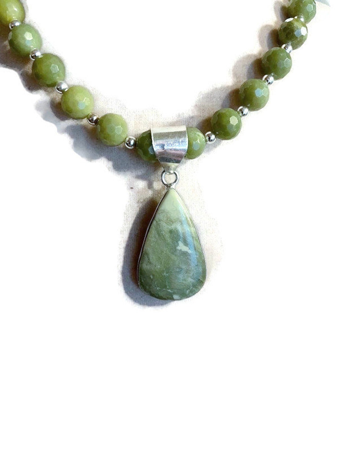 Larsonite & Jade Green Necklace - Sterling Silver Pendant - Etsy