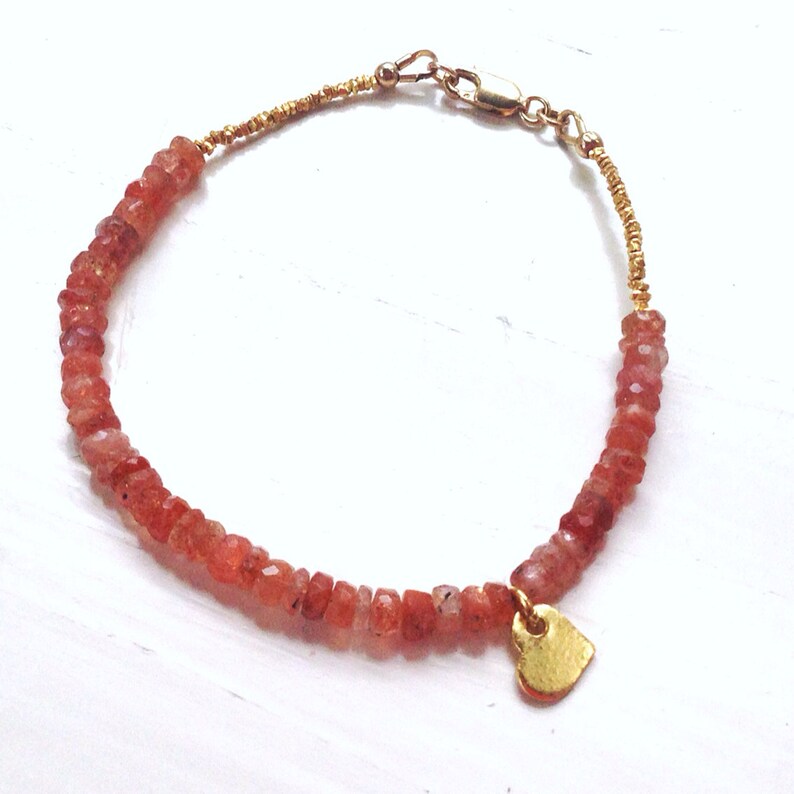 Sunstone Bracelet Gold Peach Gemstone Jewelry Beaded | Etsy