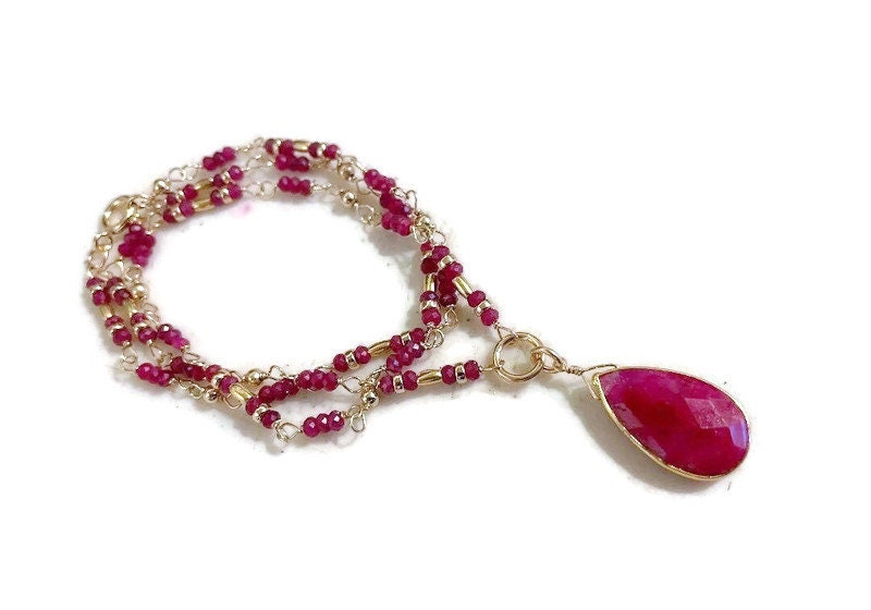 Ruby Necklace - Red Gemstone Jewelry - Gold Jewellery - Ruby Pendant ...