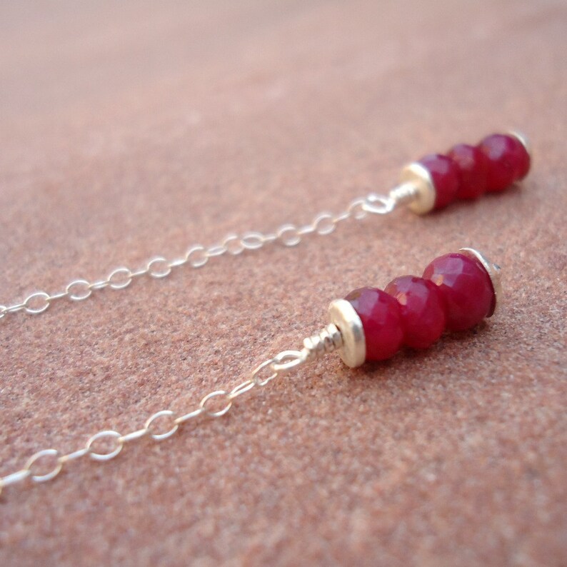 Ruby Dangle Earrings - Sterling Silver Chain, July Birthstone - Etsy