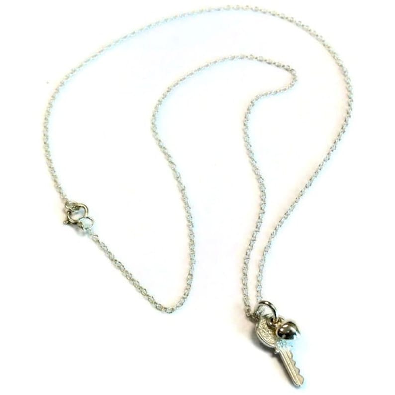 Key and Heart Charm Necklace Sterling Silver Jewelry Chain - Etsy