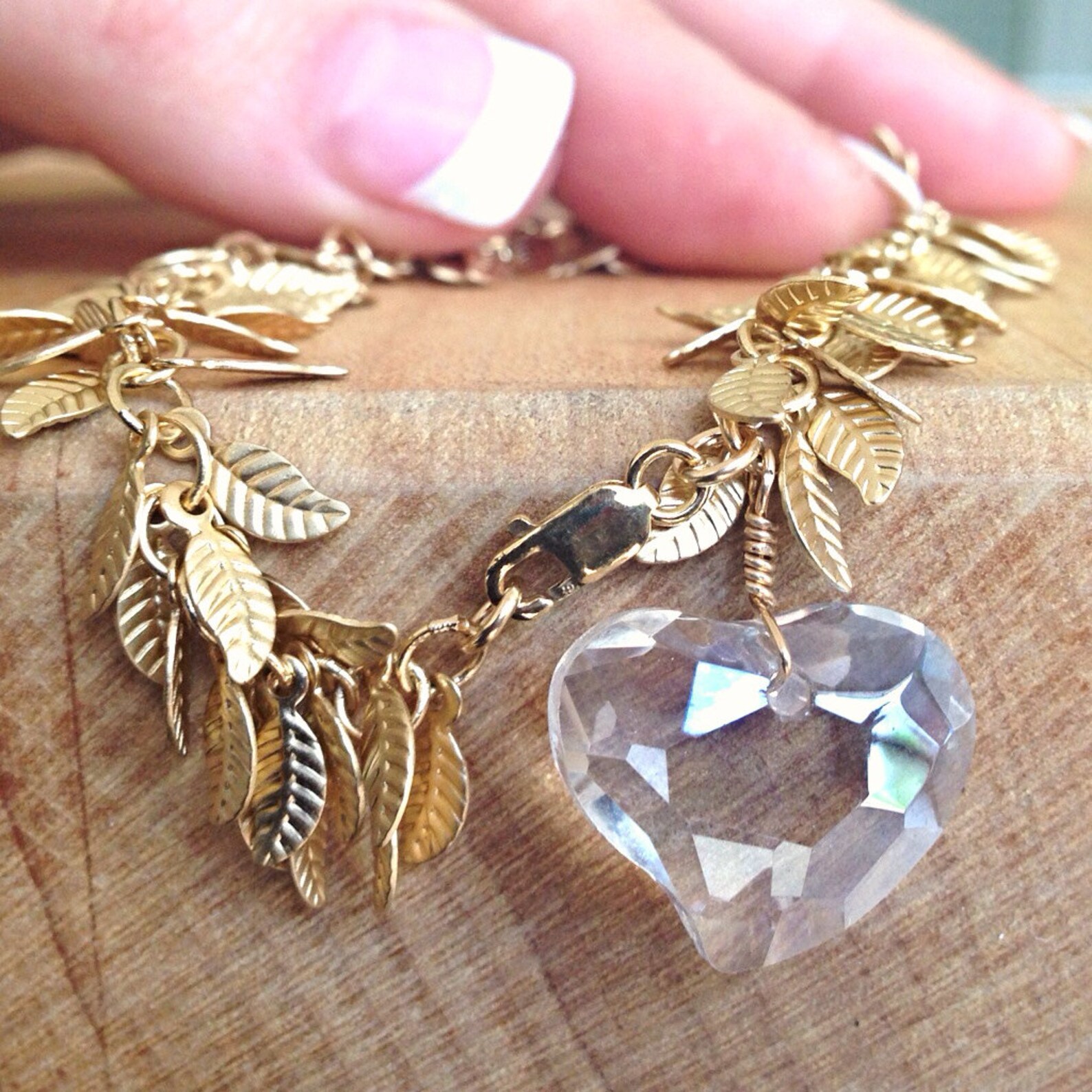 Gold Charm Bracelet Crystal Bracelet Crystal Heart Jewelry Crystal ...