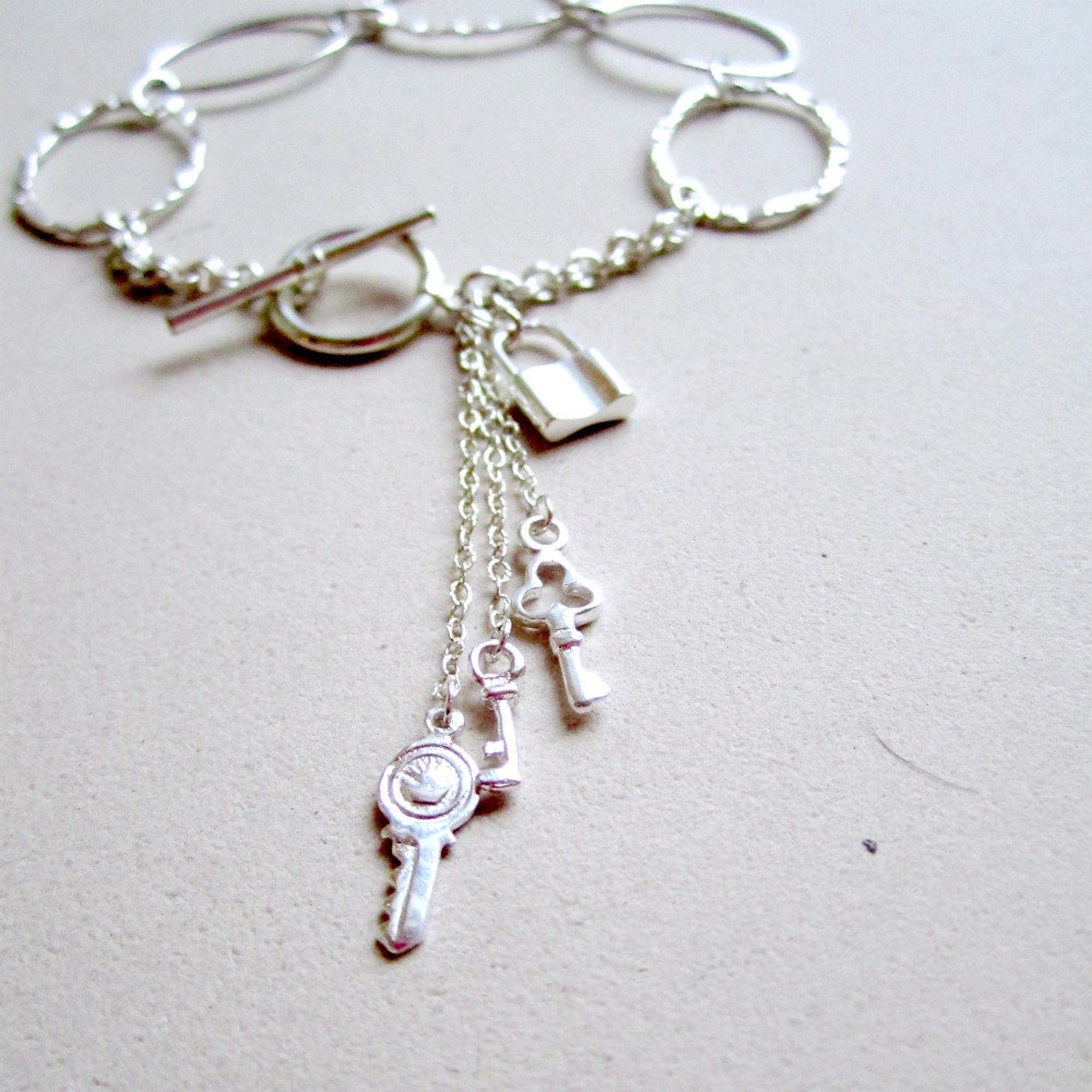 Silver Link Bracelet With Lock and Key Charms Wedding Jewelry - Etsy