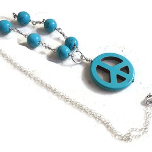 Turquoise Necklace - Turquoise Jewelry - Peace Sign Gemstone Pendant ...