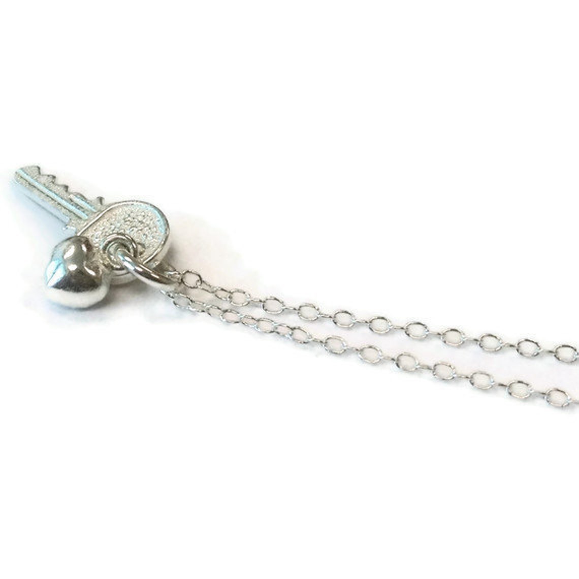 Key and Heart Charm Necklace Sterling Silver Jewelry Chain - Etsy