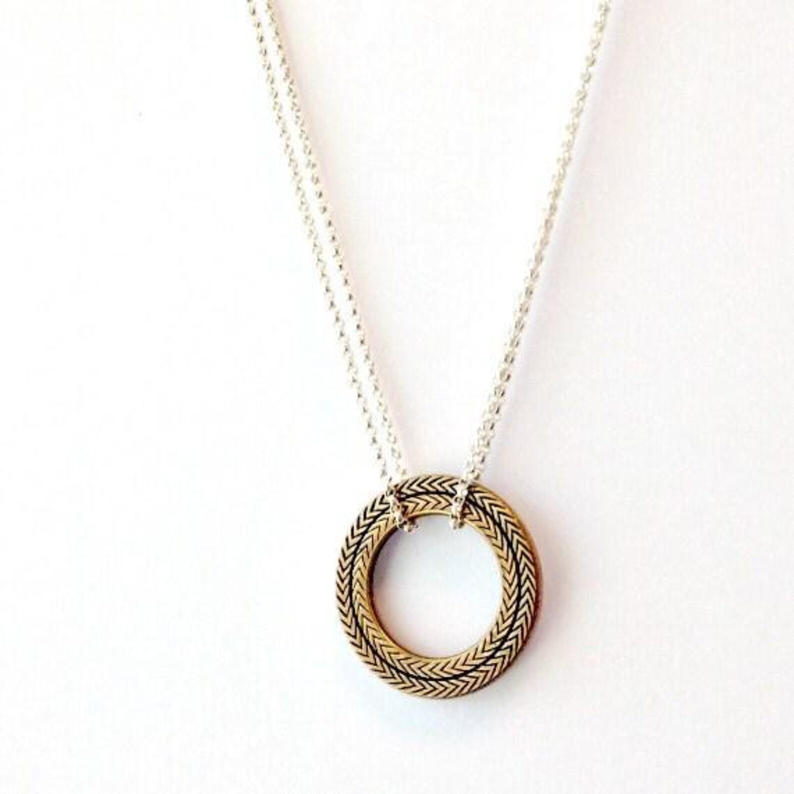 Brass Circle Necklace, Sterling Silver Chain, Geometric Jewelry - Etsy