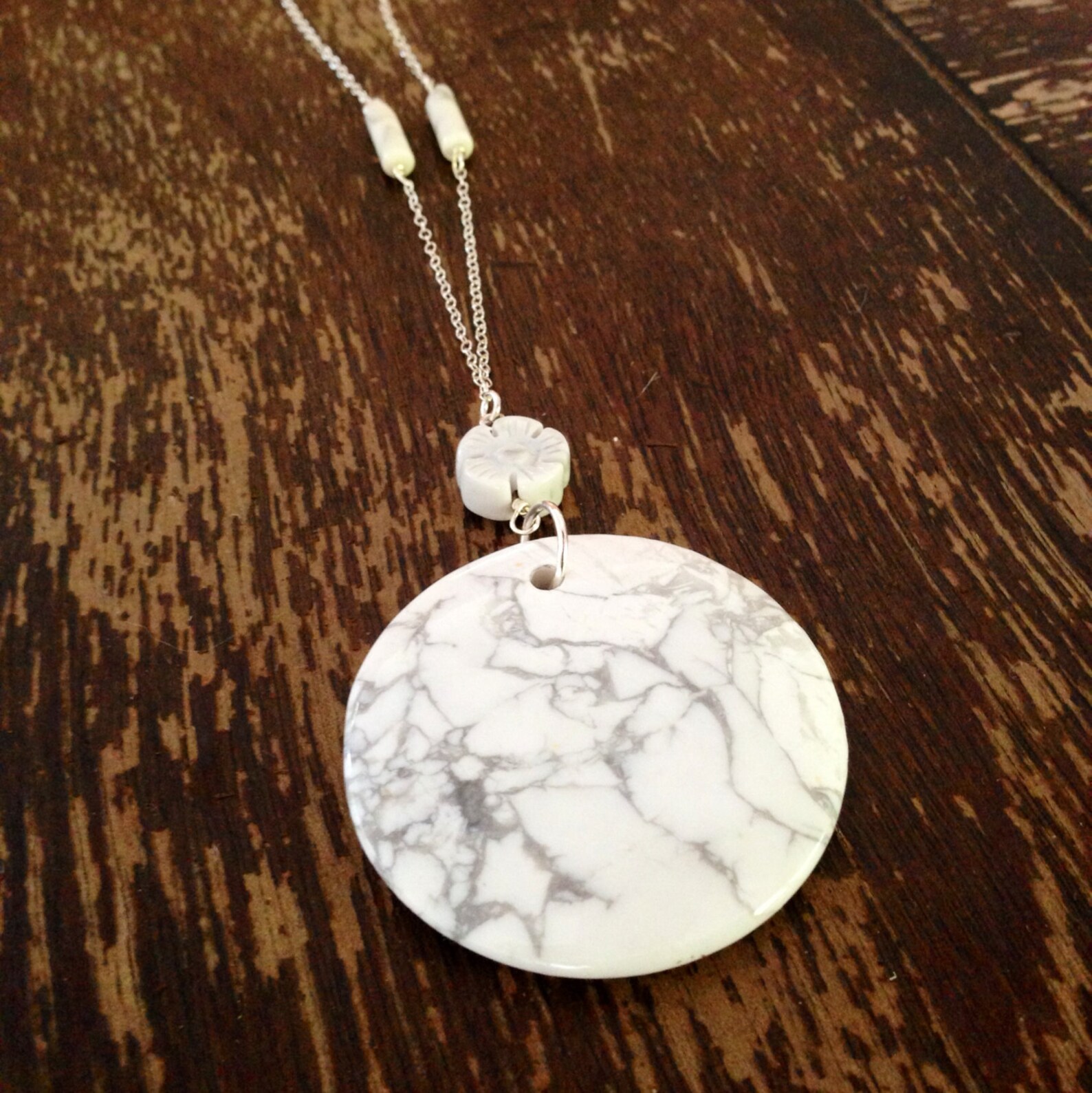White and Gray Necklace Howlite Jewelry Long Gemstone - Etsy